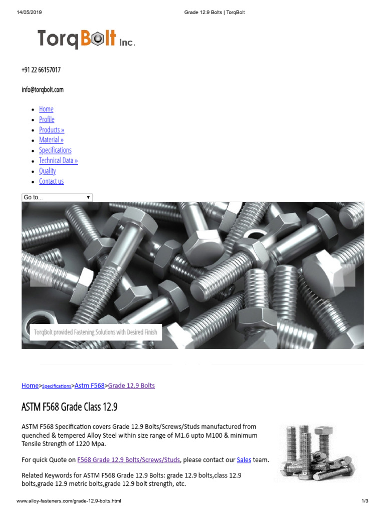 Grade 12.9 Bolts - TorqBolt | PDF | Screw | Steel
