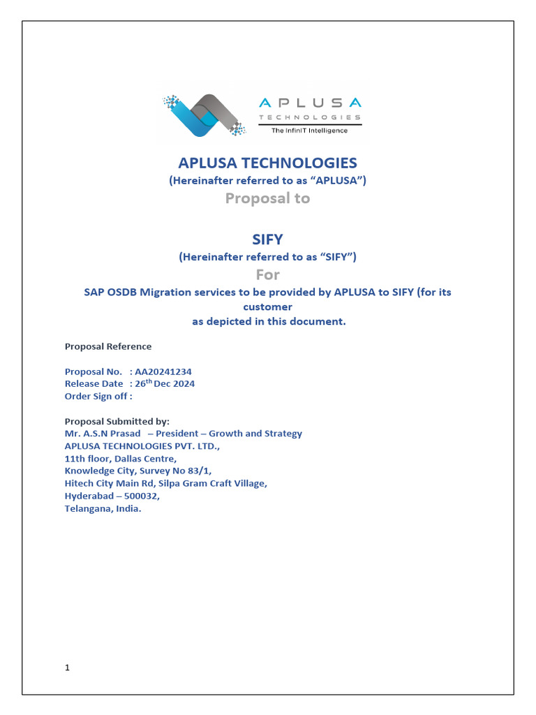 APLUSA's SAP OSDB Migration Proposal | PDF | Law Of Agency | Trade Secret
