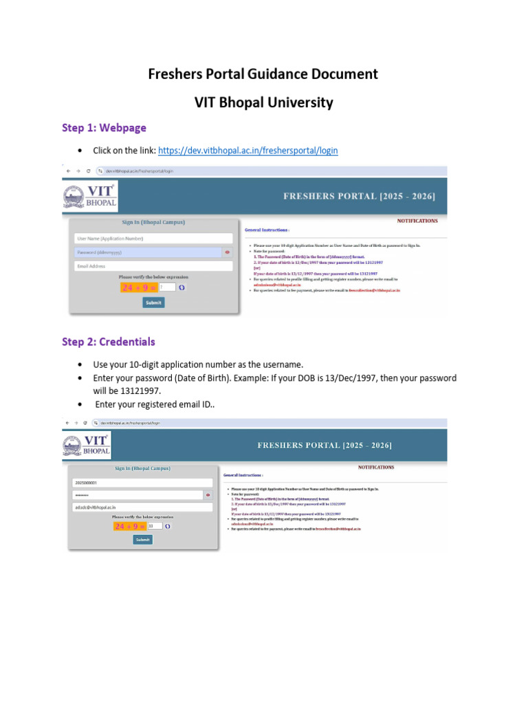 VIT Bhopal Freshers Portal Guide | PDF | Password