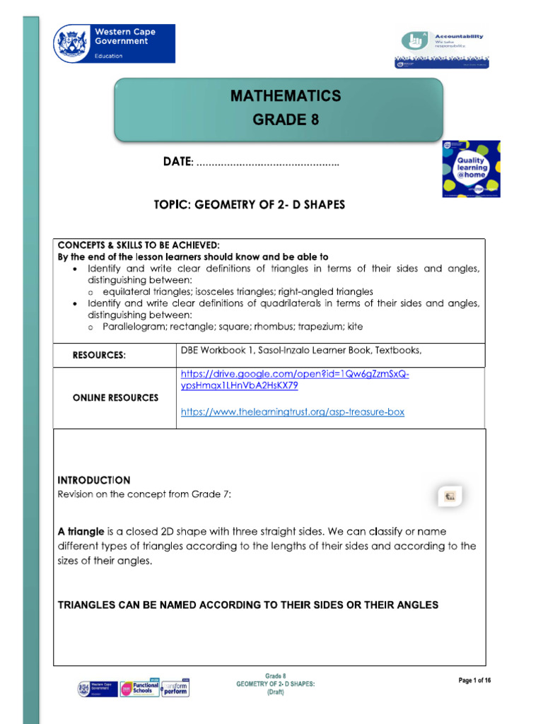 Geometry 2d Shapes Lesson Plan | PDF