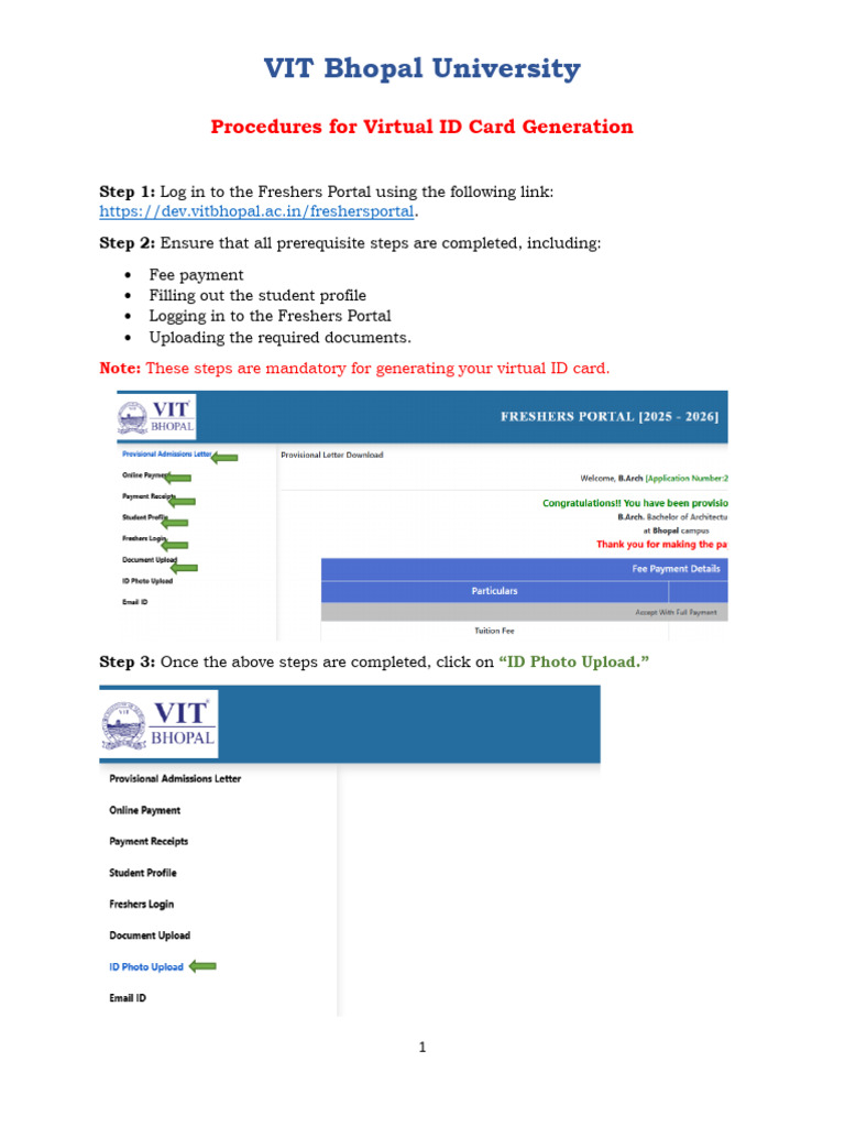 VIT Bhopal Virtual ID Card Guide | PDF