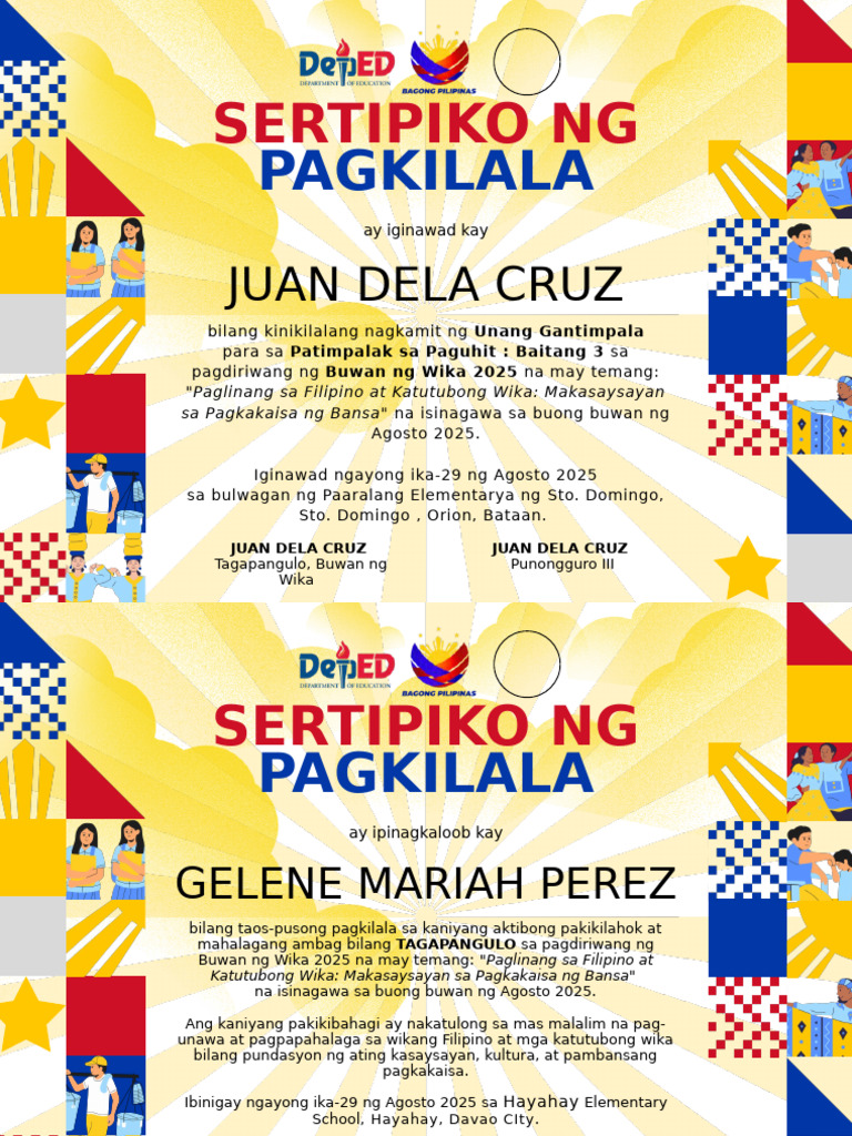 2025 Buwan NG Wika Sertipiko NG Pagkilala | PDF