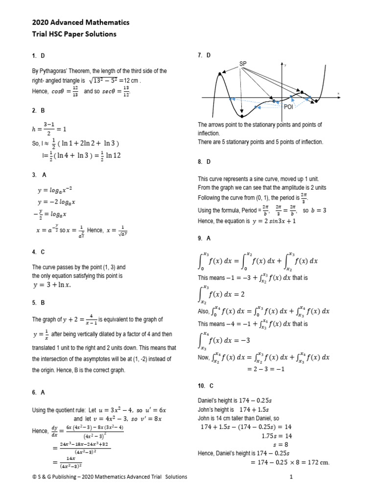 2020 Advanced Mathematics Solutions | PDF | Tangent | Area