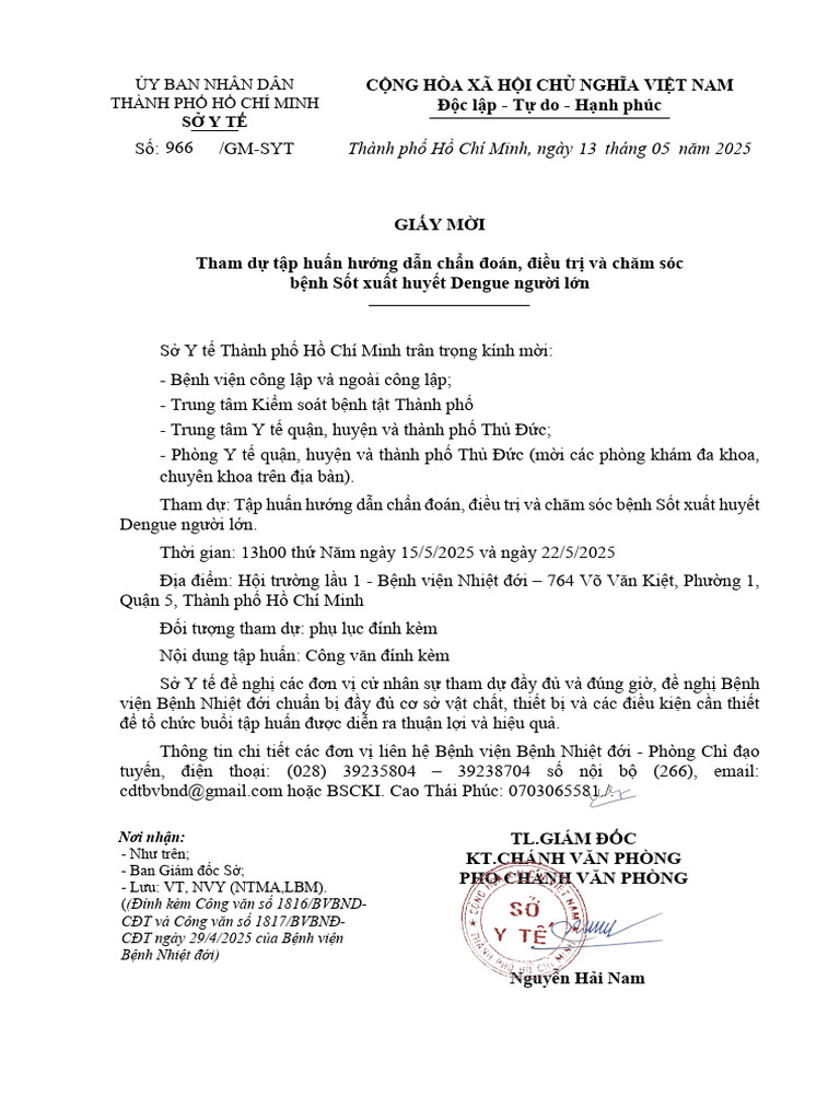GM Tap Huan Chan Doan, Dieu Tri Va Cham Soc Benh SXH Dengue Nguoi Lon-Signed-Signed-Signed | PDF