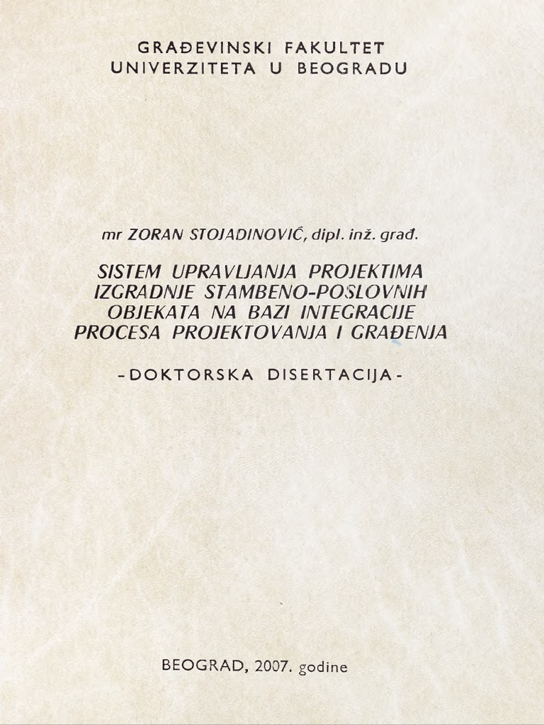 Sistem Upravljanja Projektima Izgradnje Stambeno-Poslovnih Objekata Na Bazi Integracije Procesa ...