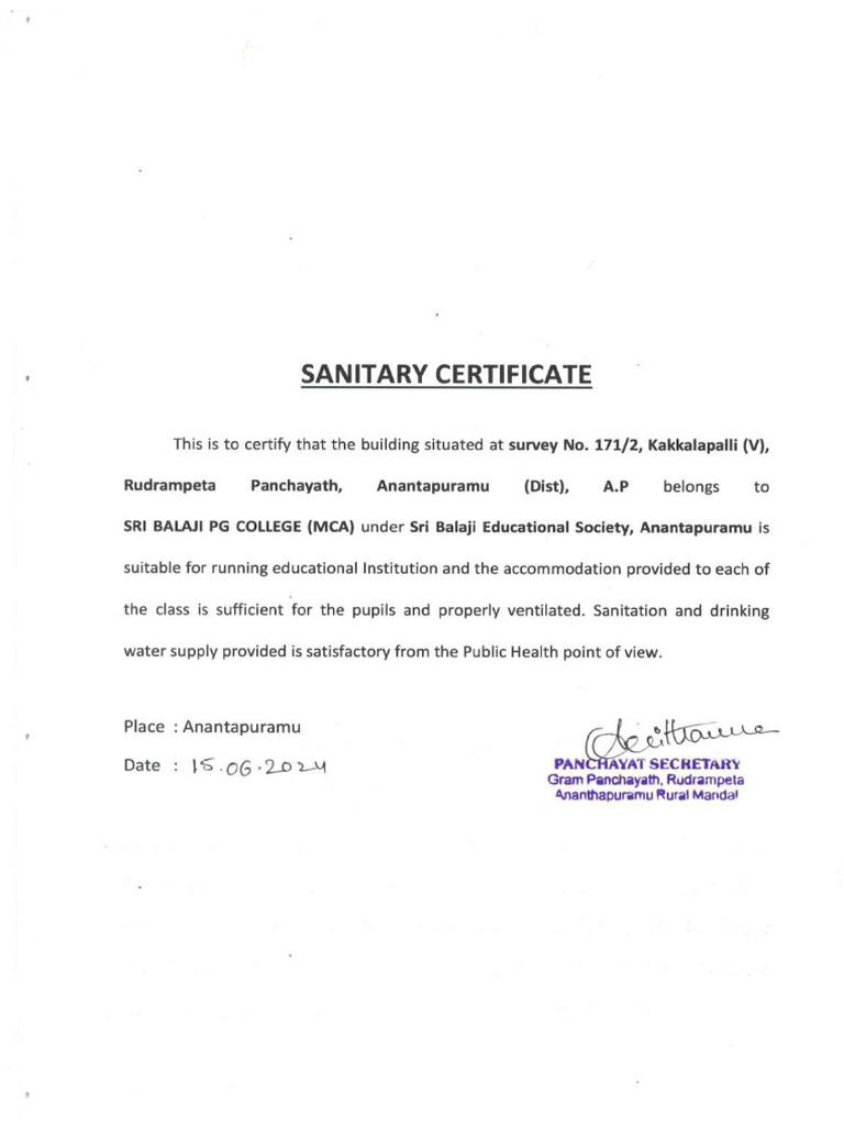 Sanitary Certificate 15-06-2024 | PDF