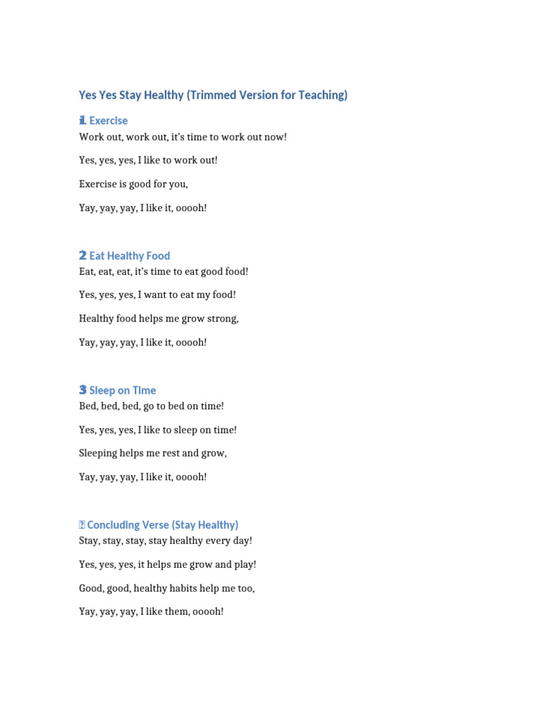 Yes Yes Stay Healthy Song | PDF