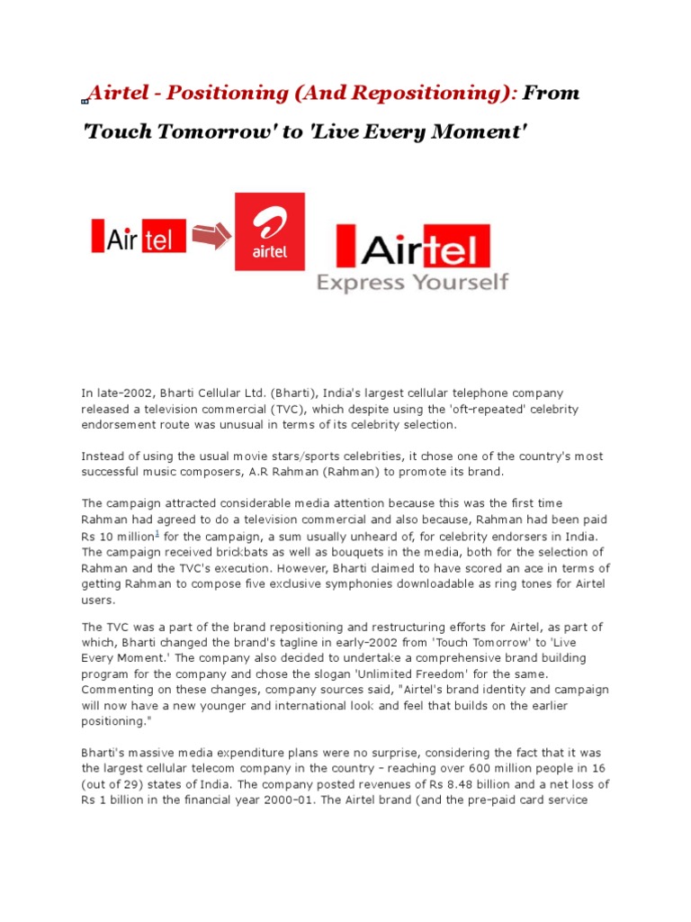 Case Study - Airtel Repositioning | PDF | Telecommunications | Advertising