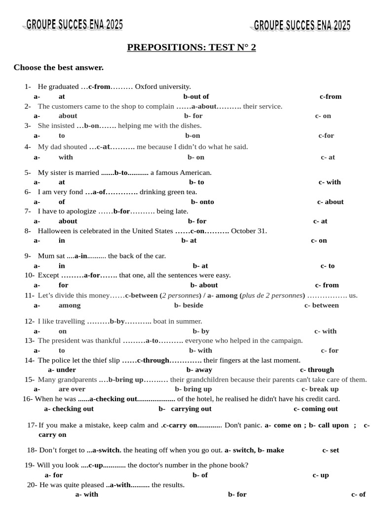 Prepositions-Test 2-2024-NK | PDF
