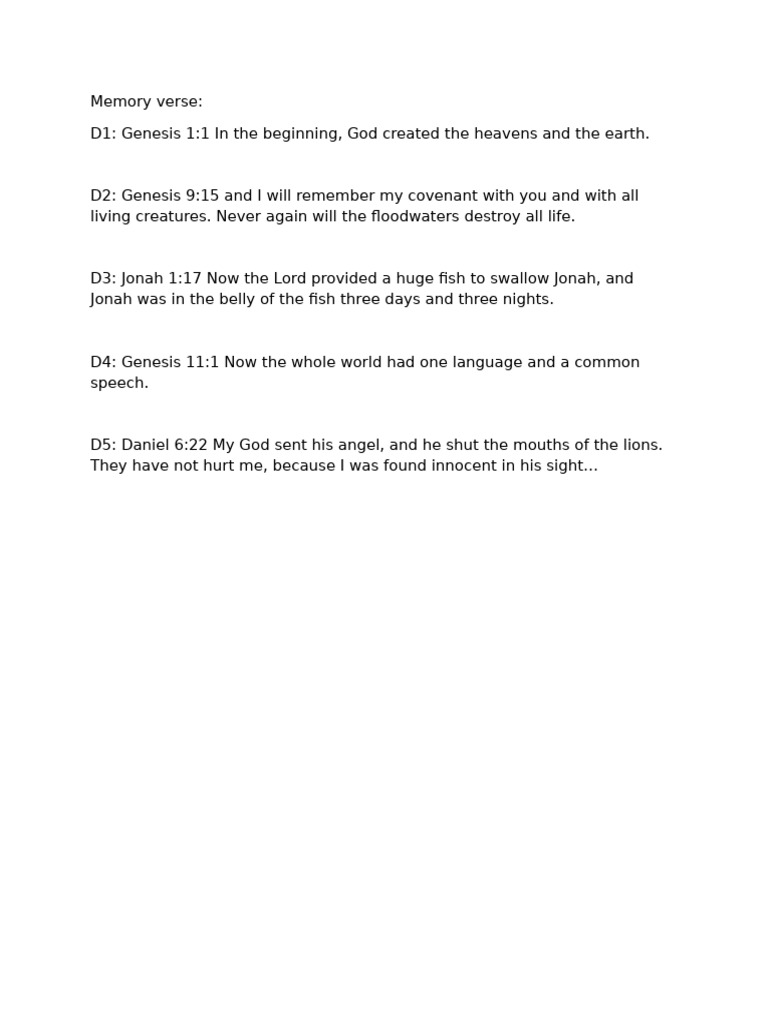 Key Bible Verses for Memory Activities | PDF