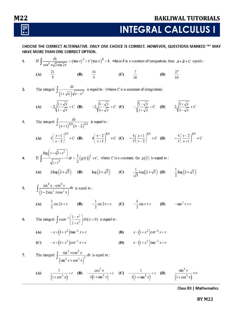 Integral Calculus I Tutorial Guide | PDF