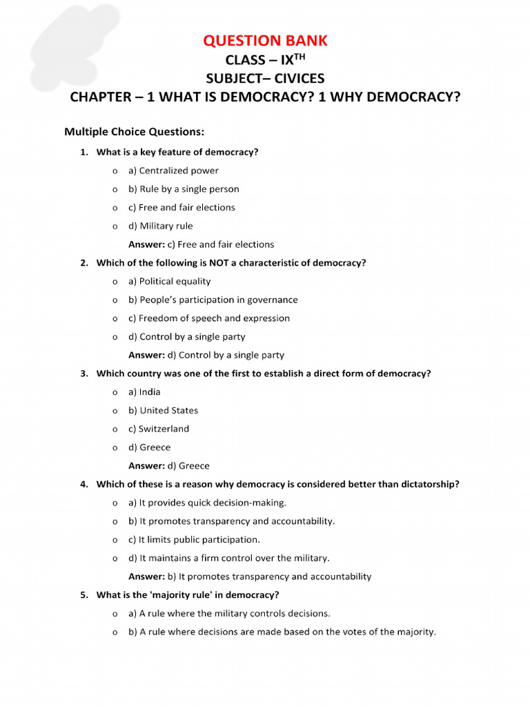 Class Ix Civics Chapter - 1 What Is Democracy 1 Why Democracy | PDF