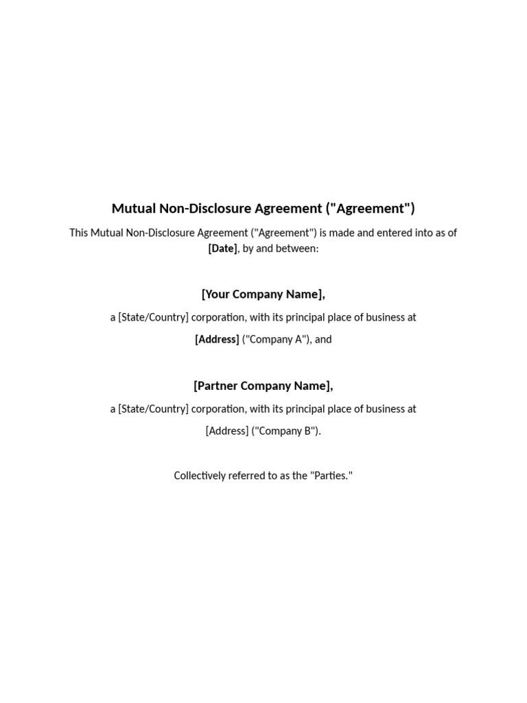 Mutual Non Disclosure Agreement Two Way Nda Template | PDF | Non ...