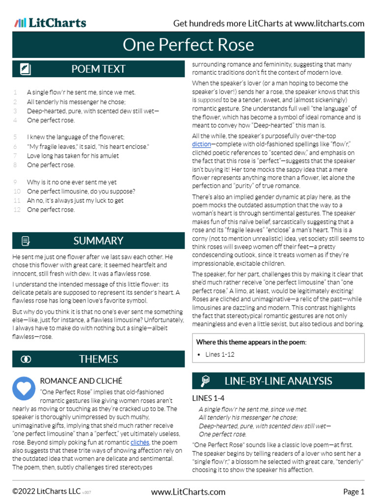 LitCharts One Perfect Rose | PDF | Metre (Poetry) | Poetry