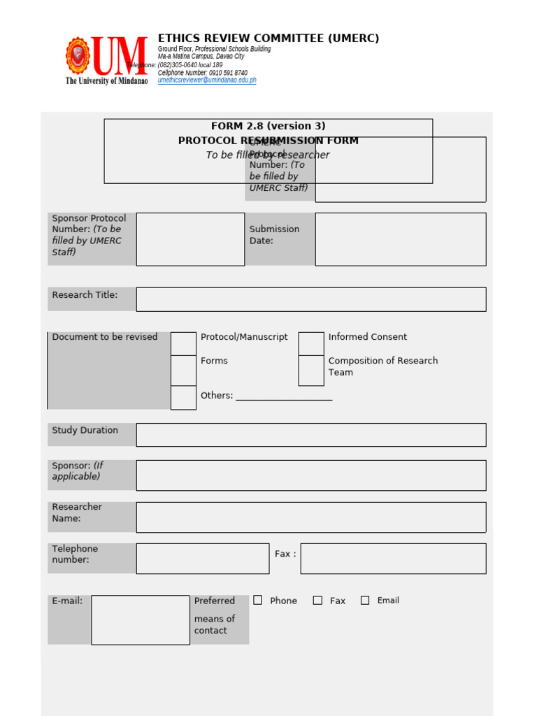 Form 2.8 Protocol Resubmission Form | PDF | Telecommunications