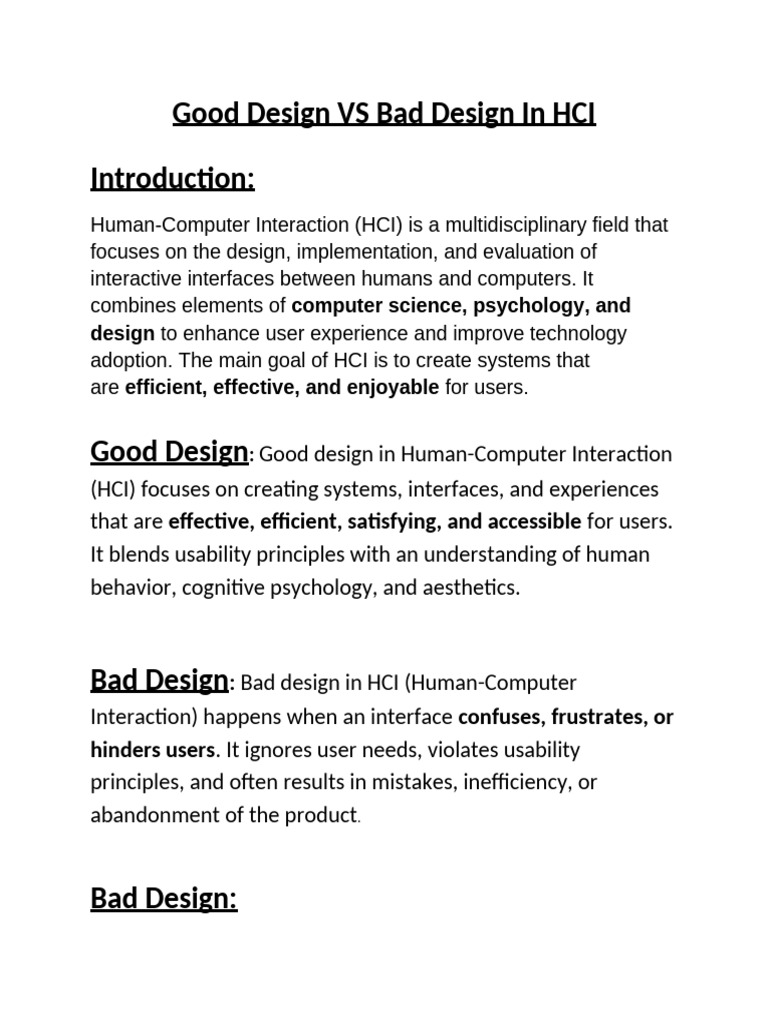 Good Design Vs Bad Design in HCI | PDF