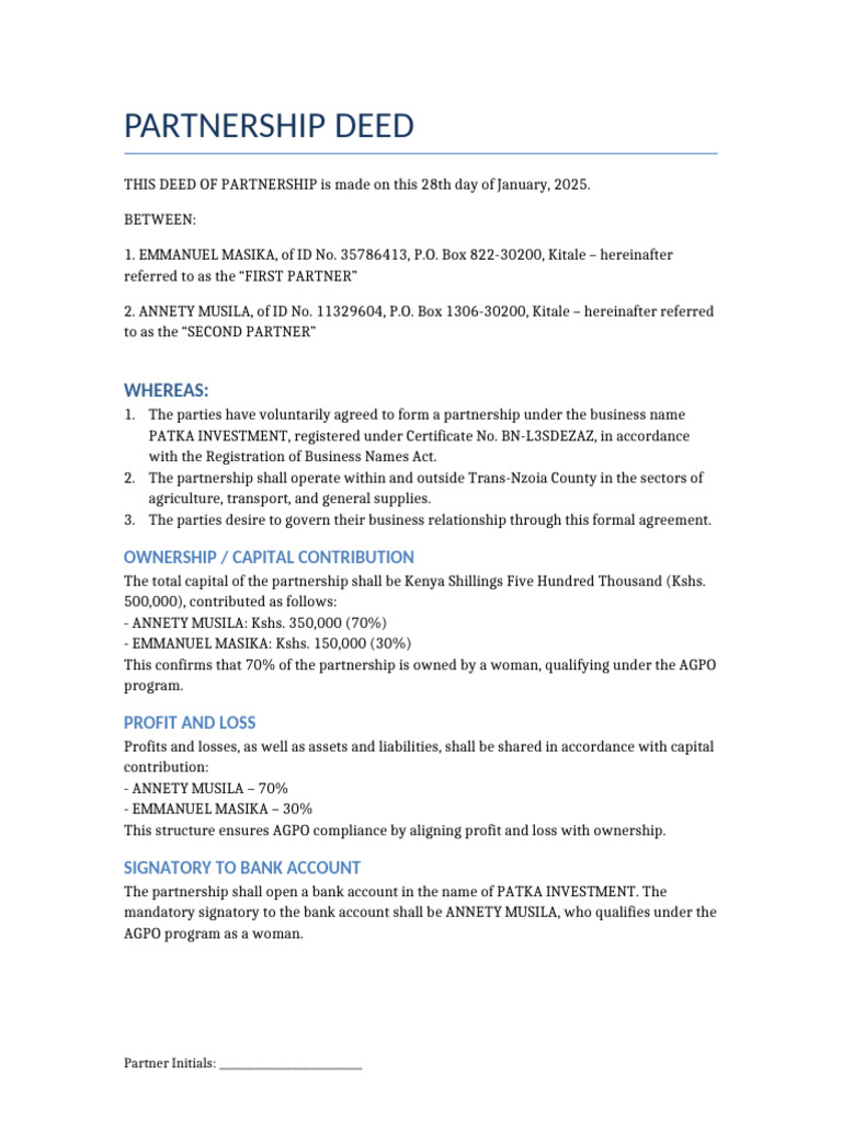 AGPO Advocate Signed Partnership Deed PATKA | PDF | Partnership | Legal ...