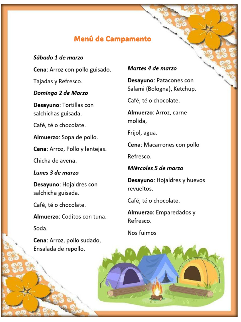 Menú Campamento 2025 | PDF