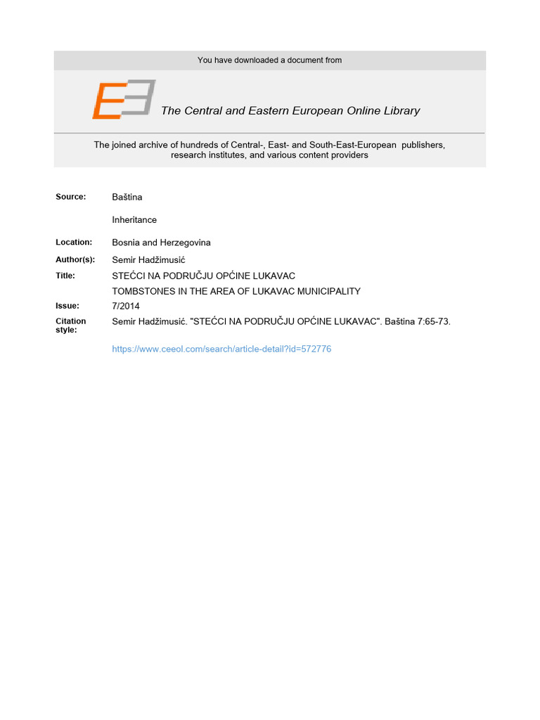 Tombstones in The Area of Lukavac Municipality Content File PDF | PDF