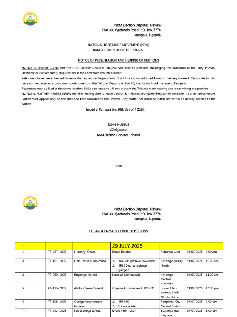 NRM Primaries - Petitions PDF | PDF | Government | Uganda