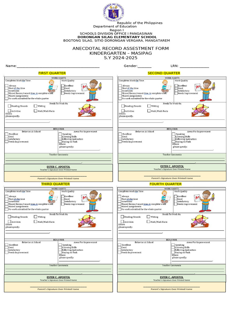 Anecdotal-Assessment-Record-Form S.Y 2024-2025 | PDF | Learning ...