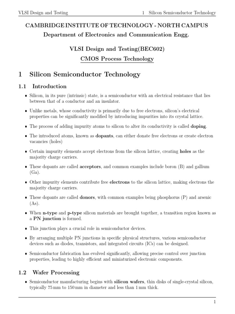 BEC603 - Module 3, Part 1 - CMOS Process Technology | PDF | Mosfet | Cmos