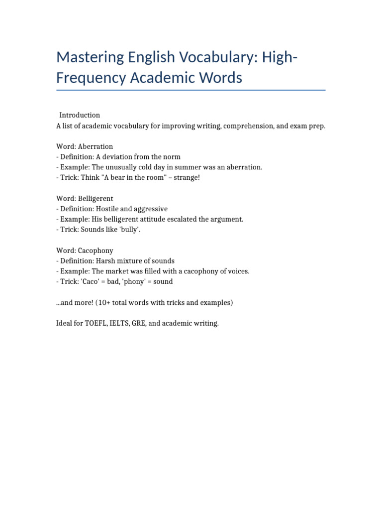 Mastering English Vocabulary High-Frequency Academic Words | PDF