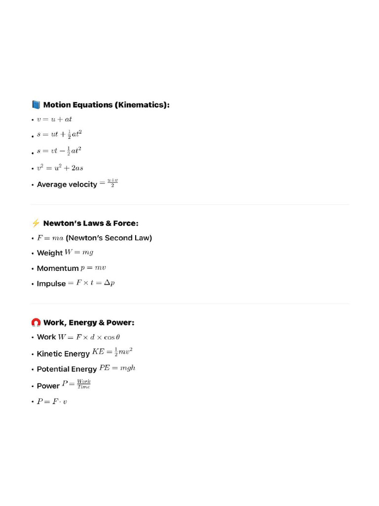 Commonly Used Physics Formulas | PDF
