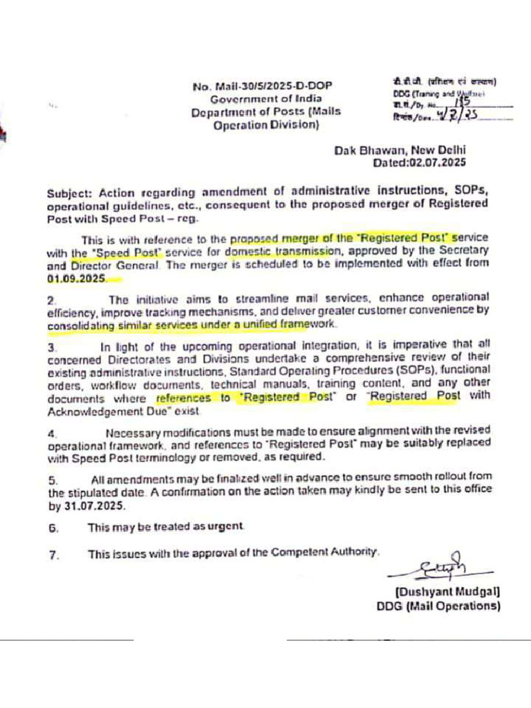 Registered Post Closed and Merged With Speed Post Order | PDF