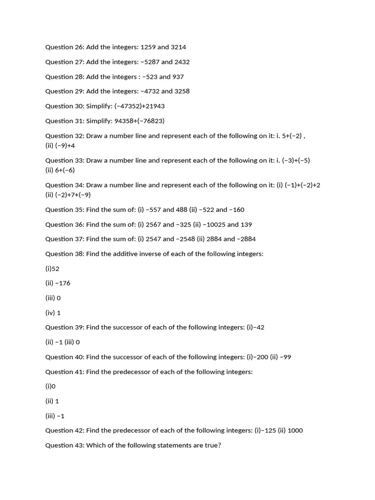 Math Test Revision Integers2 | PDF
