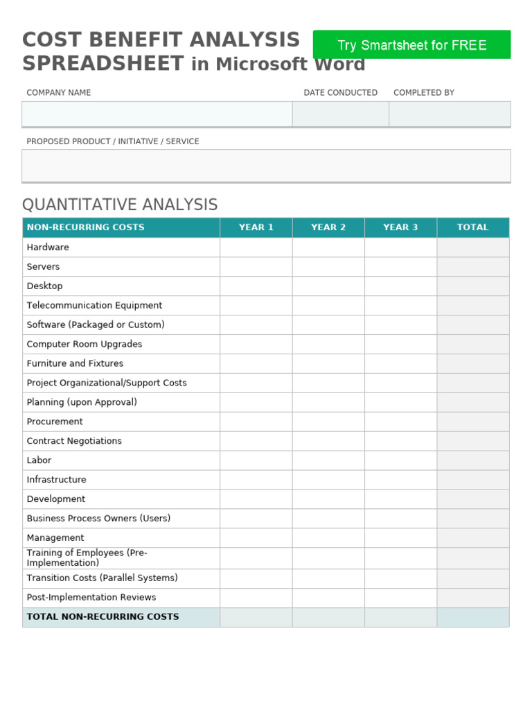 IC Cost Benefit Analysis Spreadsheet For Microsoft Word 11874 | PDF