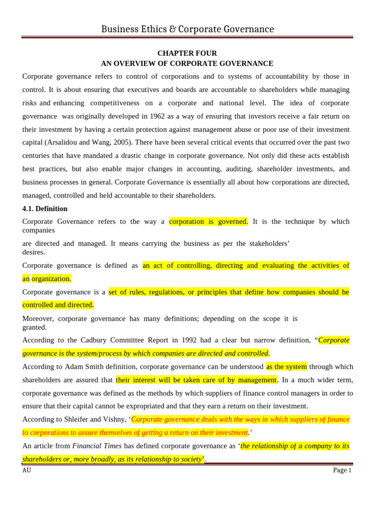 Business Ethics Chapter 4 | PDF | Internal Control | Audit Committee