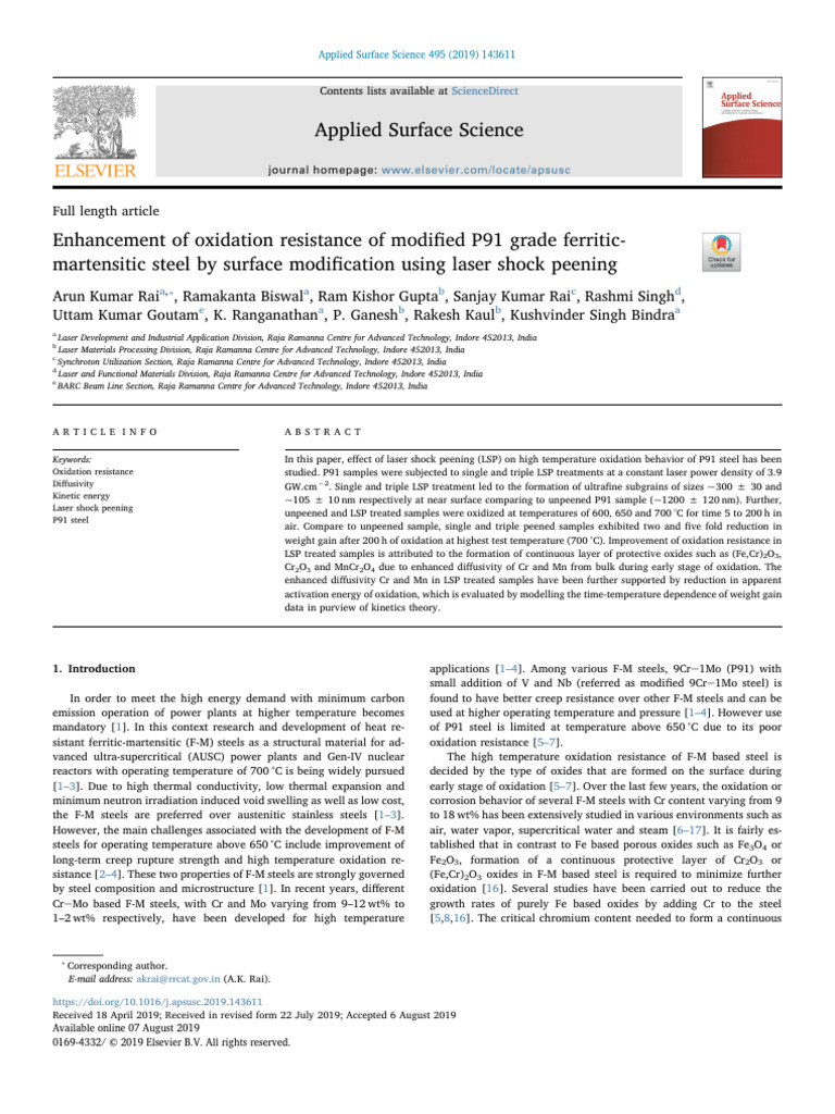 Oxidation Resistance - Appl Surface Science 2019 | PDF | X Ray ...