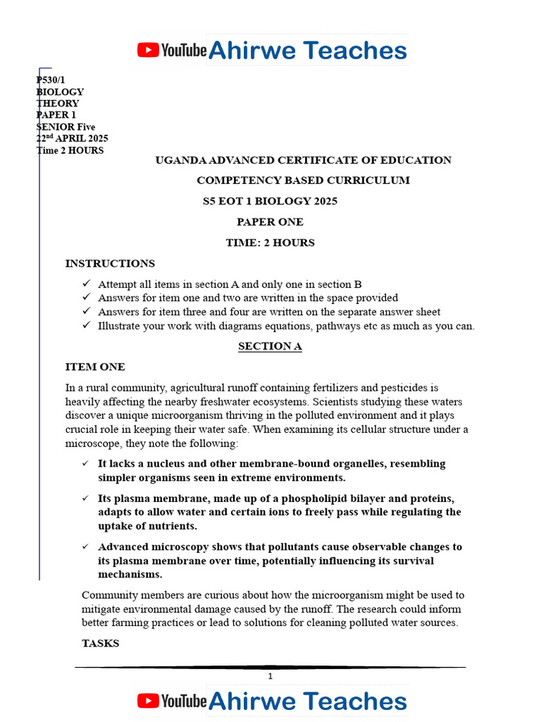 s5 Eot1 Biology Theory 2025 | PDF | Photosynthesis | Air Pollution