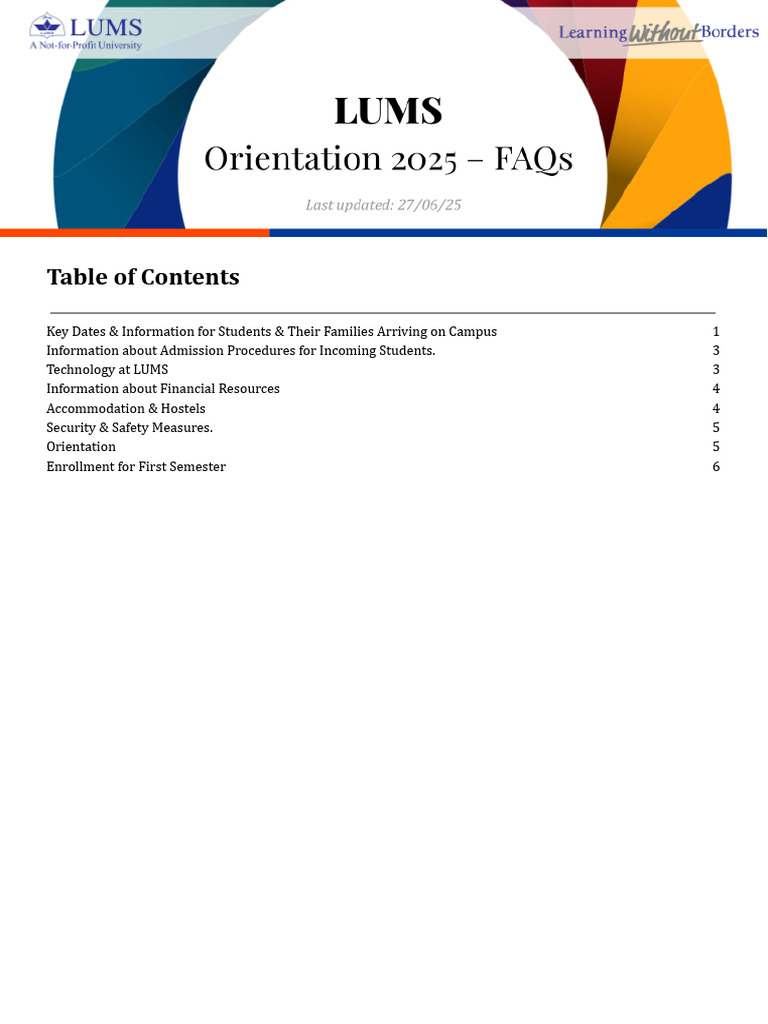 LUMS Orientation FAQs 2025 (Updated) | PDF | Identity Document