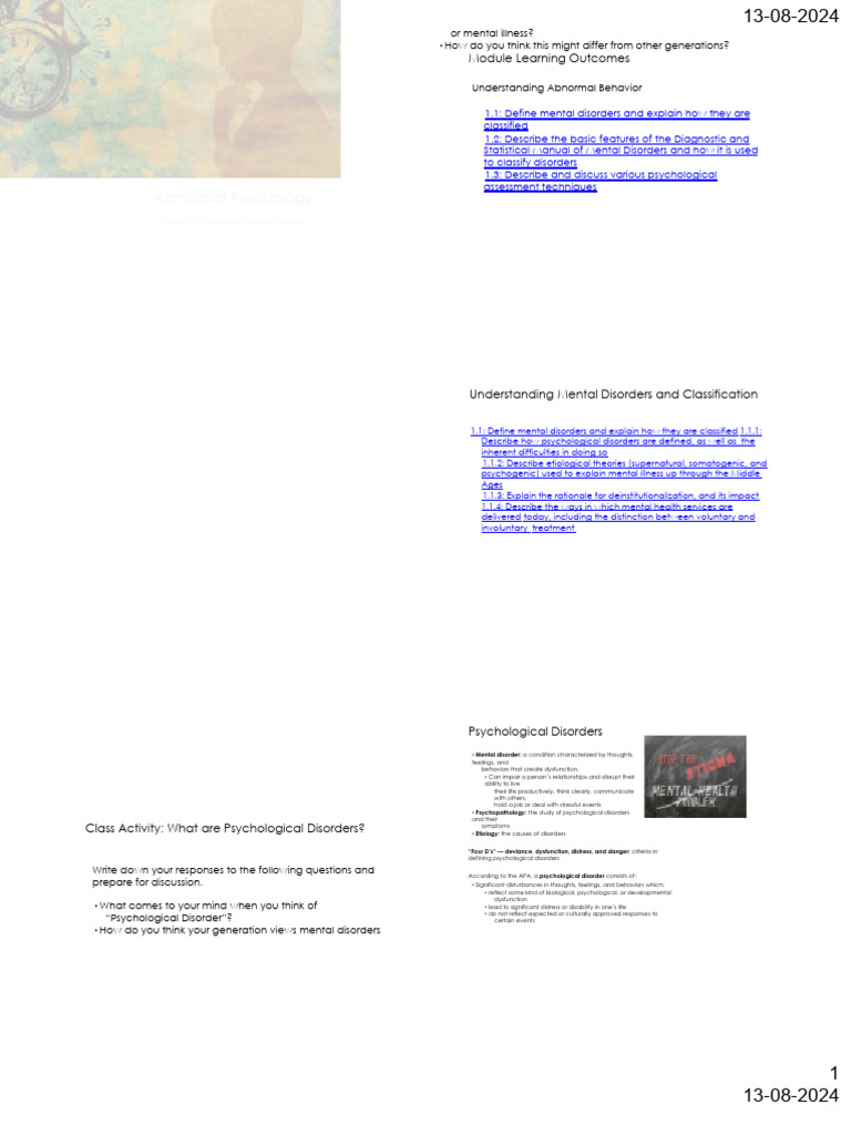 Abnormal Psychology Module 1 | PDF | Mental Disorder | Dsm 5