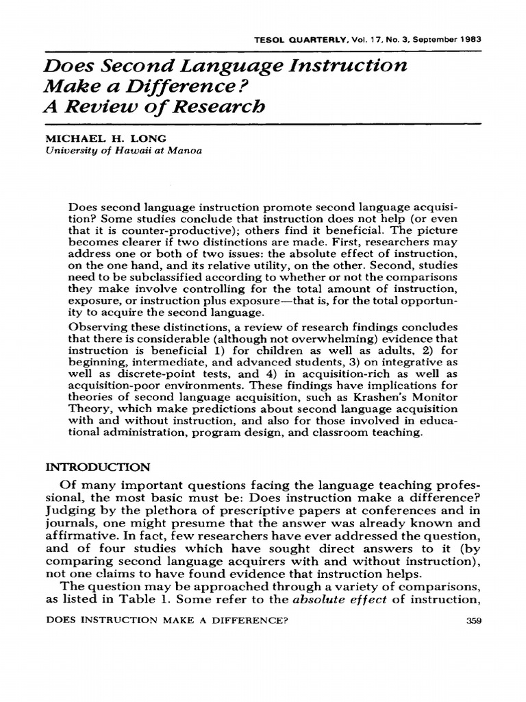 Impact of Second Language Instruction | PDF | English As A Second Or ...