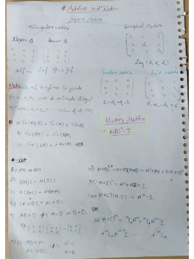 Matrices N Determinent Short Notes | PDF