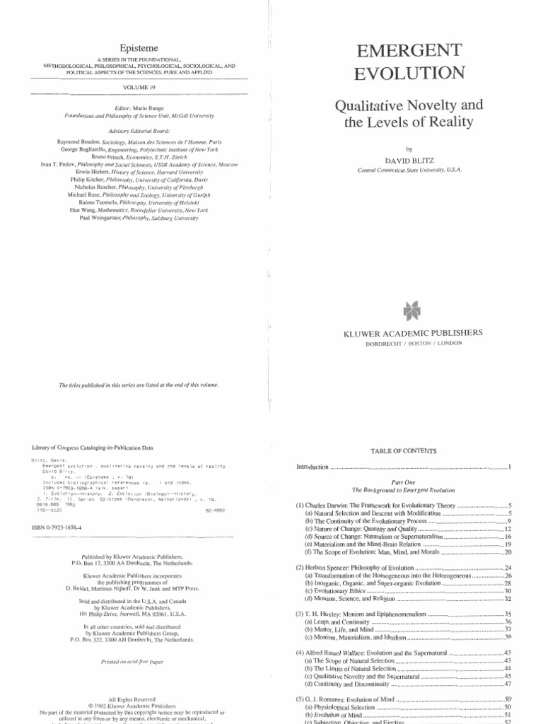 Emergent Evolution: Qualitative Novelty and The Levels of Reality by ...