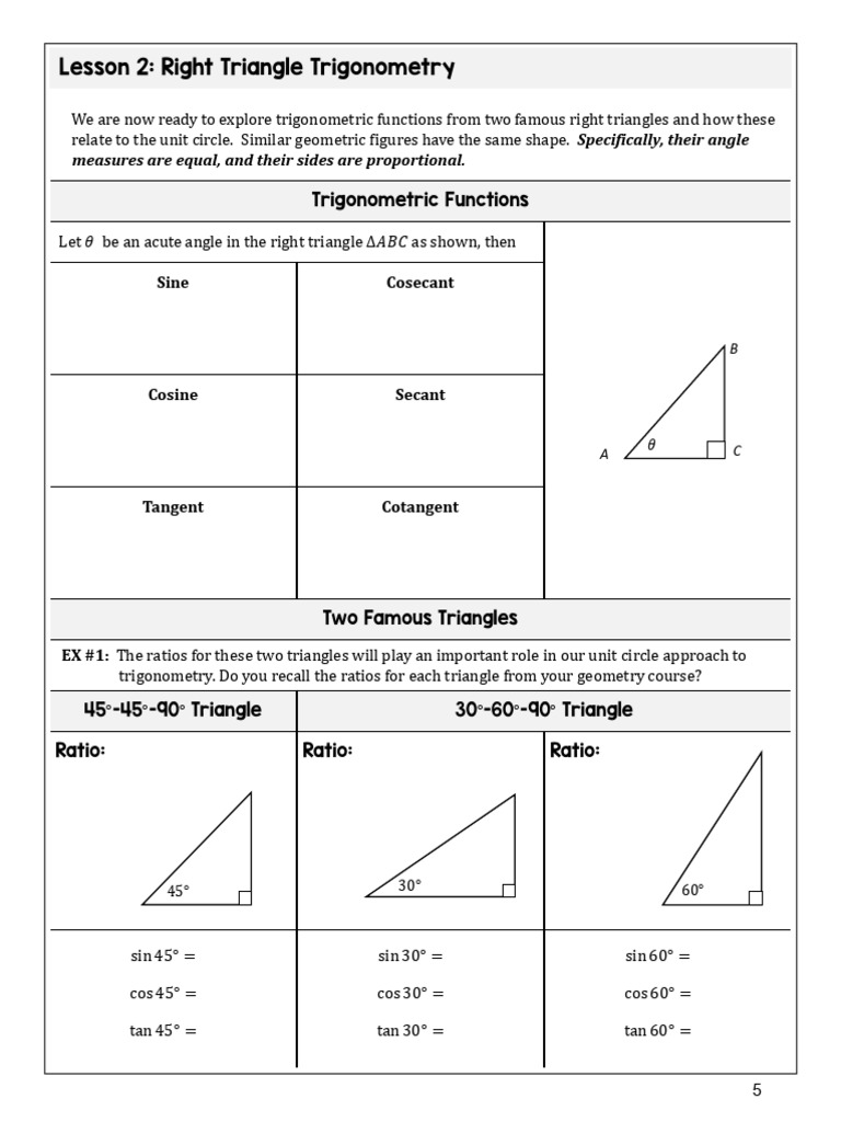 Unit 4 Notes - Right Triangle Trig | PDF | Trigonometric Functions ...