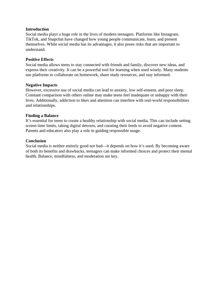 Social Media's Impact on Teenagers | PDF