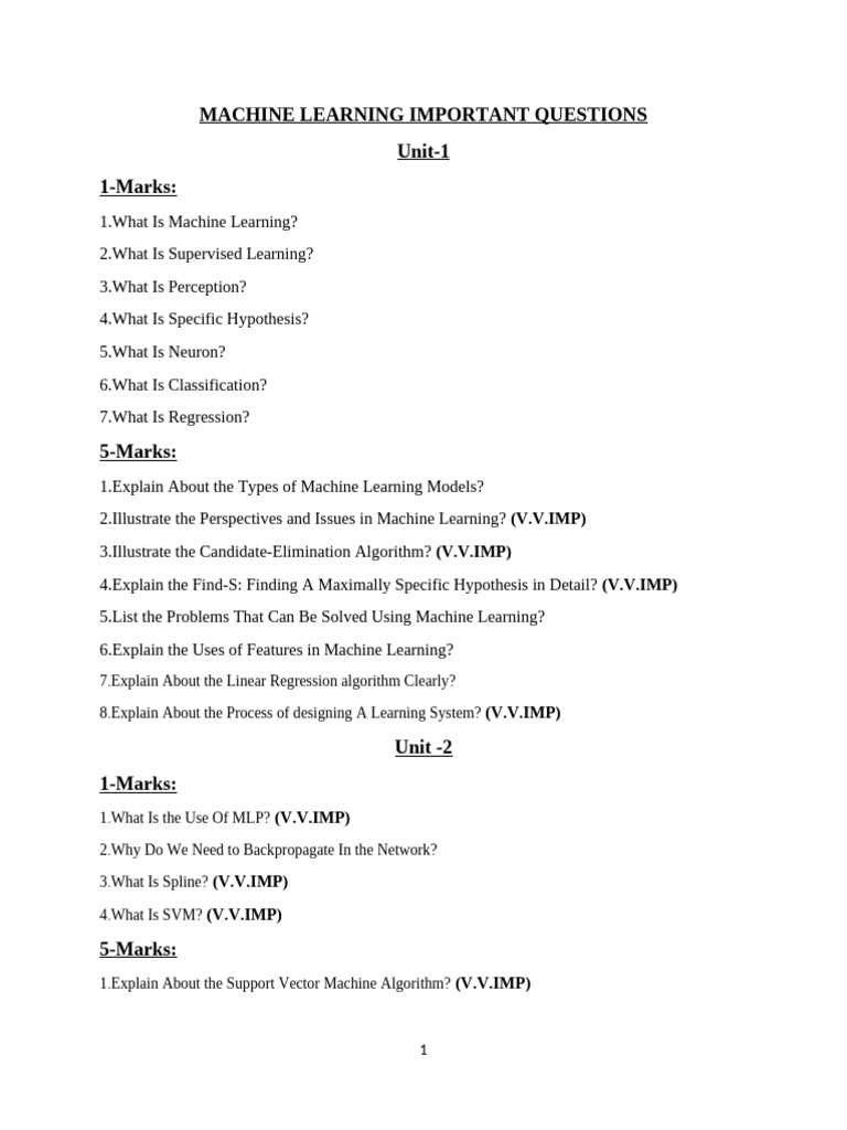 R22 Machine Learning Unit Wise Important Questions | PDF | Machine Learning | Applied Mathematics