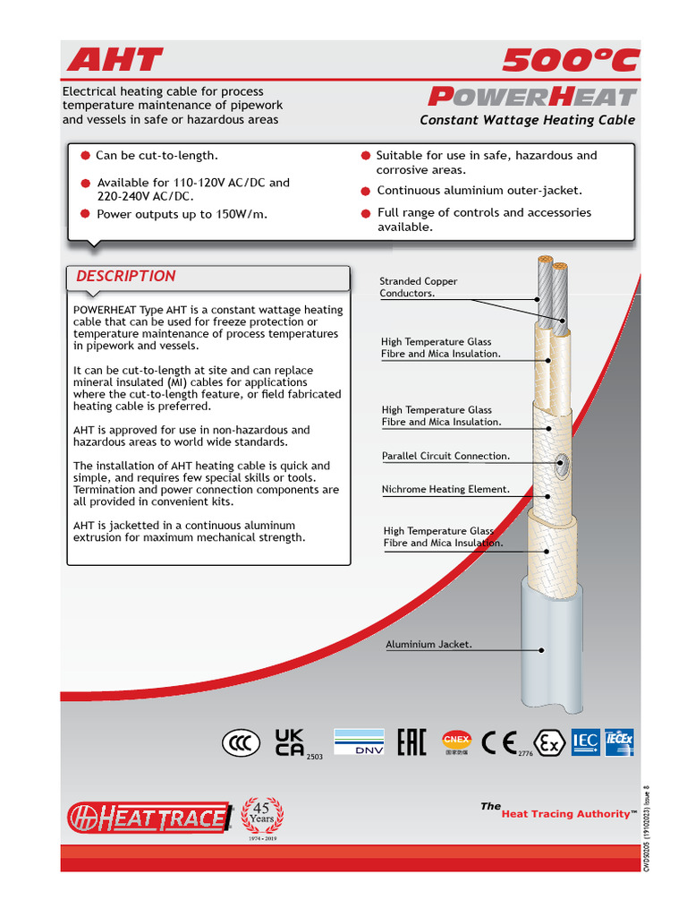 AHT Constant Wattage Heating Cable | PDF | Mechanical Engineering ...