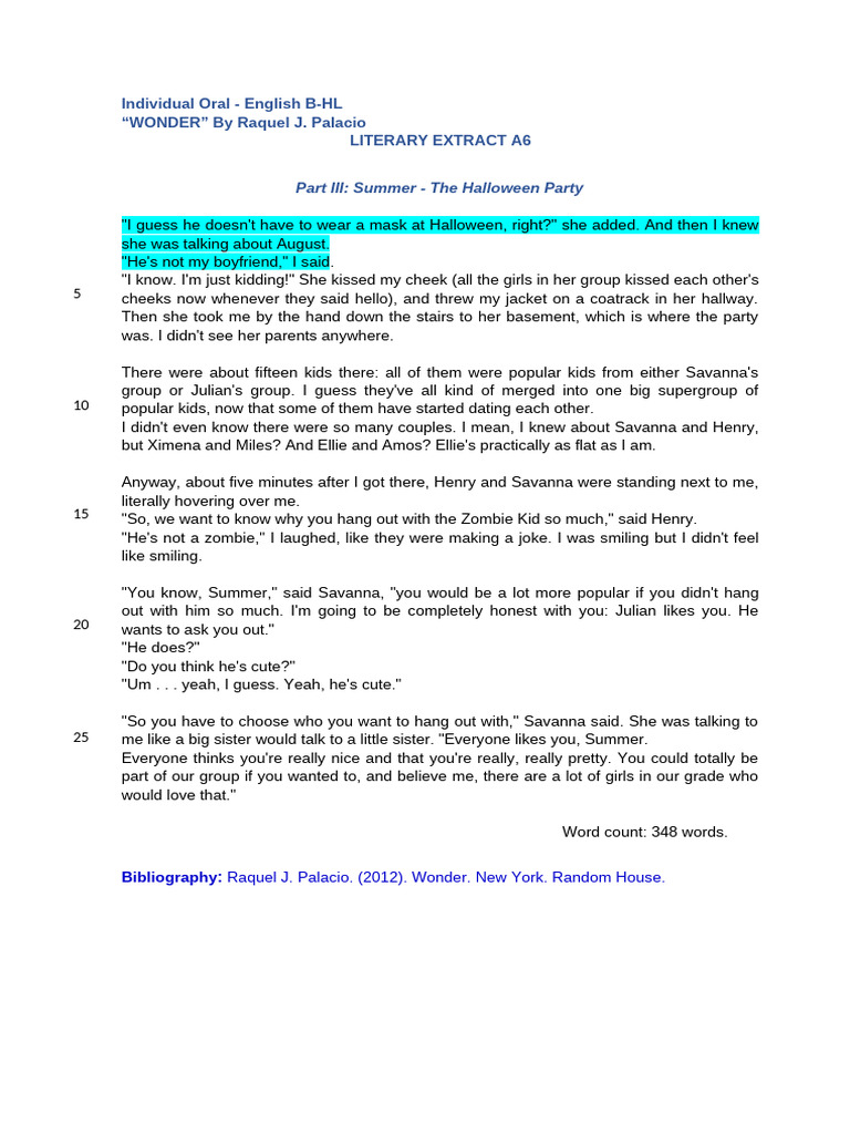 Wonder - Extract A6 | PDF | Behavioural Sciences | Interpersonal ...