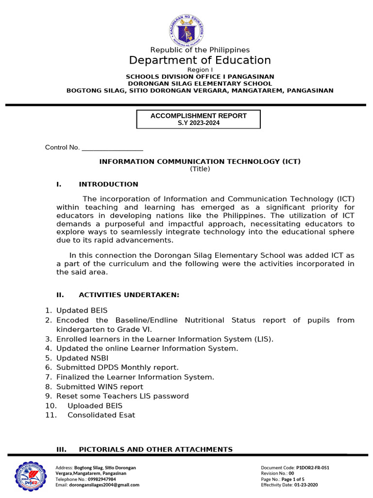 Ict - Accomplishments Reports | PDF
