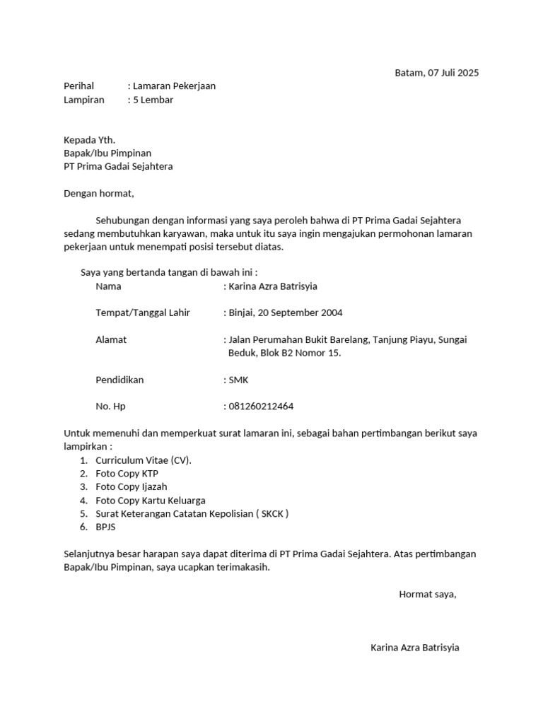 Lamaran Pt Pgs | PDF