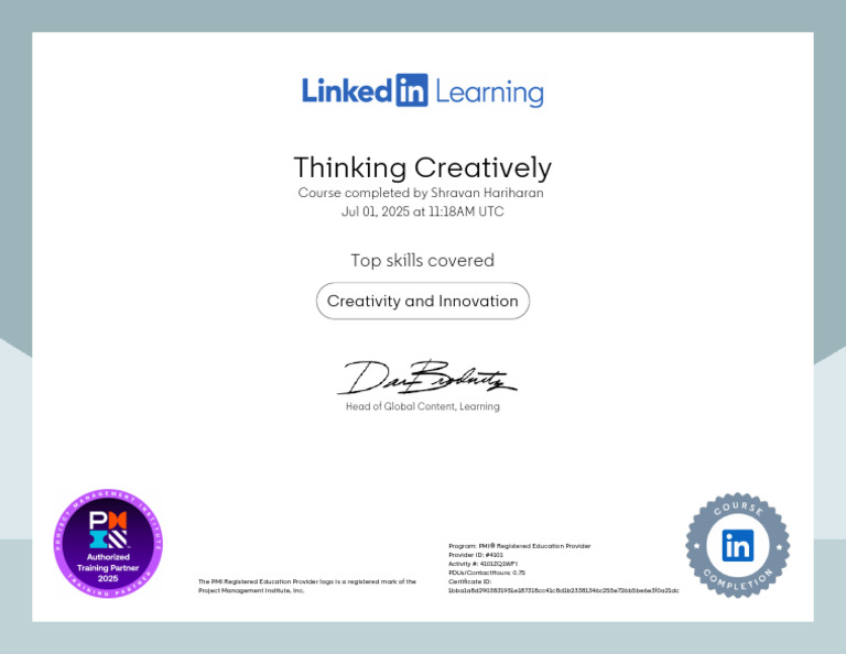 CertificateOfCompletion - Thinking Creatively | PDF