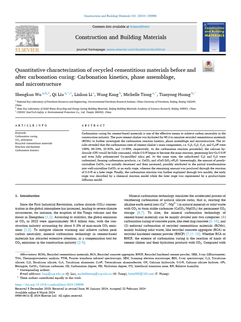 Construction and Building Materials: Shengkun Wu, Qi Liu, Linkun Li, Wang Kang, Michelle Tiong ...