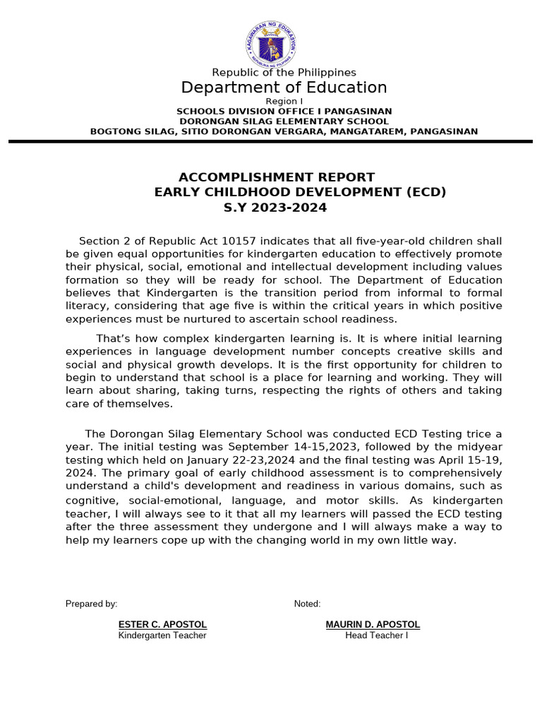 Ecd - Accomplishment-Report | PDF | Kindergarten | Early Childhood ...