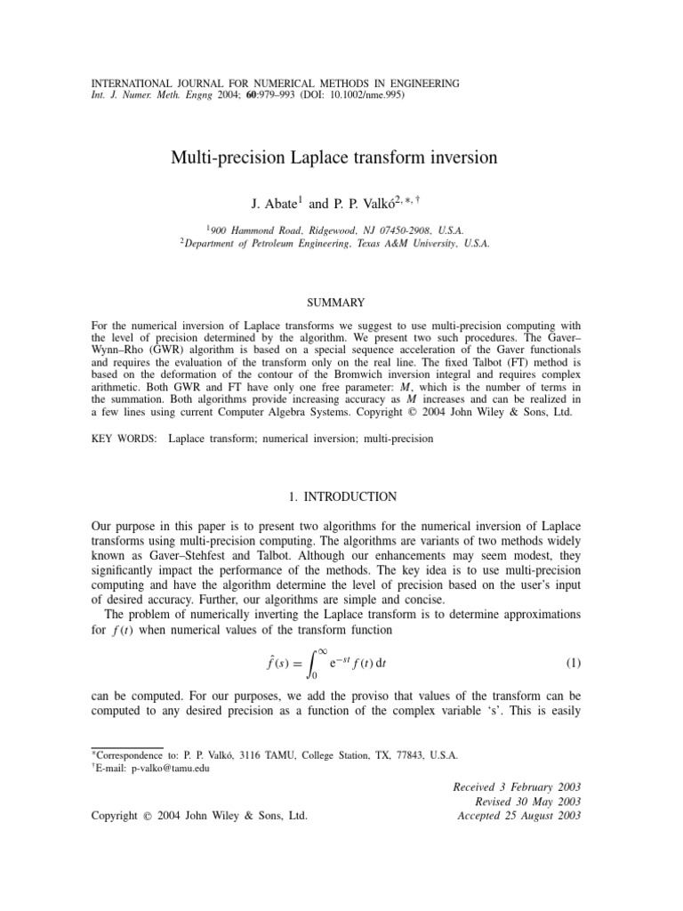 Abate 2004 | PDF | Laplace Transform | Function (Mathematics)